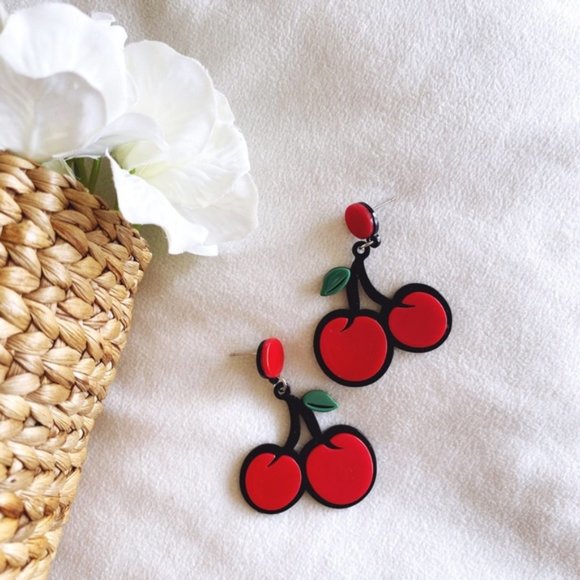 Accessories | New Bright Red Cherry Stud Drop Statement Earrings Oversized Cherries | Poshmark